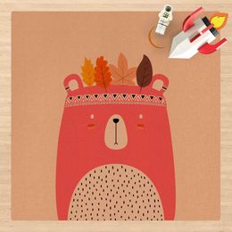 Bilderwelten Kork-Teppich Illustration pink Tiere Korkmatte - Indianerb&auml;r Pink - B&auml;r Kinderzimmer Baby M&auml;dchen Jungen