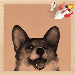 Bilderwelten Kork-Teppich modern schwarz weiss Tiere Aquarell - Illustration Hund Corgi Wei&szlig; Schwarz Malerei - Hund Wohnzimmer Schlafzimmer