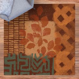 Bilderwelten Kork-Teppich Abstrakt braun Korkmatte - Herbstliches Ethnomuster Blattwerk - Geometrisch Wohnzimmer Schlafzimmer