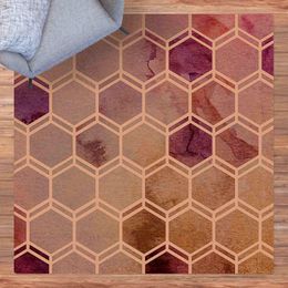 Bilderwelten Kork-Teppich Illustration violett Aquarell - Hexagontr&auml;ume Aquarell in Beere - Geometrisch Wohnzimmer Schlafzimmer