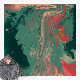 Bilderwelten Kork-Teppich Abstrakt pink originell Korkmatte - T&uuml;rkisgoldene Farbexperimente - Deko Wohnzimmer Schlafzimmer