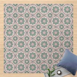 Bilderwelten Kork-Teppich Illustration violett Fliesenoptik - Florale Fliesen t&uuml;rkis-rosa - Deko Wohnzimmer Schlafzimmer