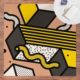 Bilderwelten Kork-Teppich Illustration grau Korkmatte - Komposition Neo Memphis Gelb und Grau - Geometrisch Wohnzimmer Schlafzimmer