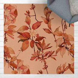 Bilderwelten Kork-Teppich Illustration rosa Aquarell - Romantisches Bl&uuml;tenaquarell Natur - Deko Wohnzimmer Schlafzimmer