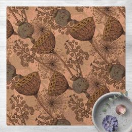 Bilderwelten Kork-Teppich Vintage braun Korkmatte - Florale Eleganz Blumendekor - Pflanzen Wohnzimmer Schlafzimmer