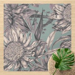 Bilderwelten Kork-Teppich Vintage grau Blumen Korkmatte - Florale Eleganz Echinacea - Retro Wohnzimmer Schlafzimmer