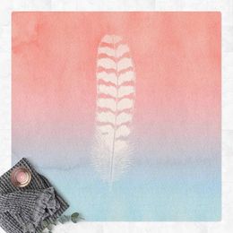Bilderwelten Kork-Teppich Illustration rosa Federn Aquarell - Leicht wie eine Feder - Feder Wohnzimmer Schlafzimmer