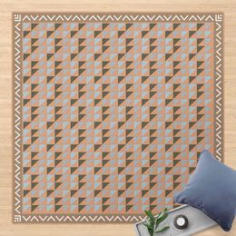 Bilderwelten Kork-Teppich modern blau Fliesenoptik - Geometrische Fliesen kleine Dreiecke Taubenblau mit Bord&uuml;re - Geometrisch Wohnzimmer Schlafzimmer