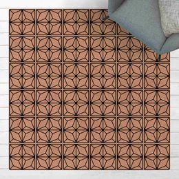 Bilderwelten Kork-Teppich Illustration schwarz Fliesenoptik - Fliesenmuster Stern Geometrie schwarz - Deko Wohnzimmer Schlafzimmer