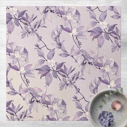 Bilderwelten Kork-Teppich Illustration violett Aquarell - Romantisches Bl&uuml;tenaquarell Natur Flieder - Deko Wohnzimmer Schlafzimmer