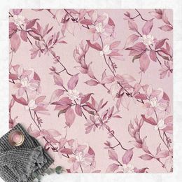 Bilderwelten Kork-Teppich Illustration rot Aquarell - Romantisches Bl&uuml;tenaquarell Natur Purpur - Deko Wohnzimmer Schlafzimmer