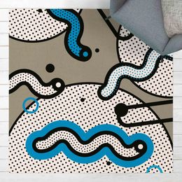 Bilderwelten Kork-Teppich Illustration blau Korkmatte - Komposition Neo Memphis Schwarz Blau - Geometrisch Wohnzimmer Schlafzimmer
