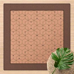 Bilderwelten Kork-Teppich modern schwarz weiss Fliesenoptik - Geometrische Fliesen Punktlinien Schwarz Wei&szlig; mit Bord&uuml;re - Geometrisch Wohnzimmer Schlafzimmer