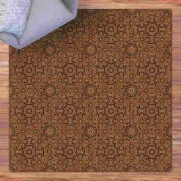 Bilderwelten Kork-Teppich Illustration schwarz Fliesenoptik - Orientalisches Muster mit goldenen Sternen - Deko Wohnzimmer Schlafzimmer
