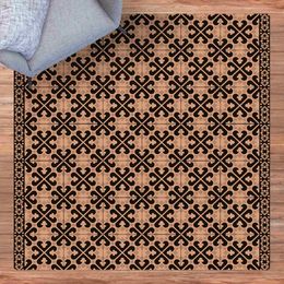 Bilderwelten Kork-Teppich Illustration schwarz weiss Fliesenoptik - Geometrischer Fliesenmix Herzen Schwarz - Deko Wohnzimmer Schlafzimmer