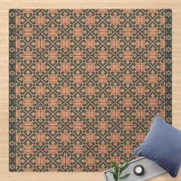 Bilderwelten Kork-Teppich Illustration blau Fliesenoptik - Geometrischer Fliesenmix Herzen Blaugrau - Deko Wohnzimmer Schlafzimmer
