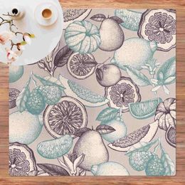 Bilderwelten Kork-Teppich Vintage grau Kulinarisch Korkmatte - Frische Bunte Vintage Zitrusfr&uuml;chte Blau Grau - Obst K&uuml;che