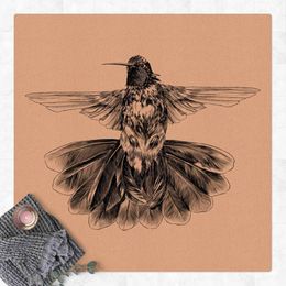 Bilderwelten Kork-Teppich Illustration schwarz Tiere Korkmatte - Illustration fliegender Kolibri Schwarz - V&ouml;gel Wohnzimmer Schlafzimmer