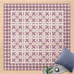 Bilderwelten Kork-Teppich Illustration violett Fliesenoptik - Marokkanische Fliesen mit Ornamenten mit Fliesenrahmen - Deko Wohnzimmer Schlafzimmer