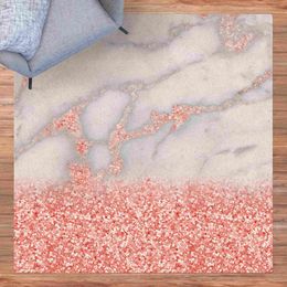 Bilderwelten Kork-Teppich Abstrakt grau Steinoptik - Marmoroptik mit Rosa Konfetti - Beton Wohnzimmer Schlafzimmer