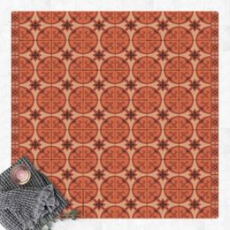 Bilderwelten Kork-Teppich Illustration orange Fliesenoptik - Geometrischer Fliesenmix Kreise Orange - Deko Wohnzimmer Schlafzimmer