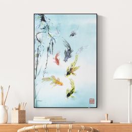 Akustik-Wechselbild Japanische Aquarell Zeichnung Goldfische I