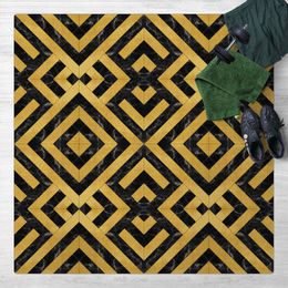 Bilderwelten Kork-Teppich modern gold Fliesenoptik - Geometrischer Fliesenmix Art Deco Gold Schwarzer Marmor - Geometrisch Wohnzimmer Schlafzimmer