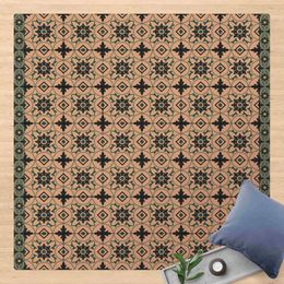 Bilderwelten Kork-Teppich Illustration t&uuml;rkis Fliesenoptik - Geometrischer Fliesenmix Blume T&uuml;rkis - Deko Wohnzimmer Schlafzimmer