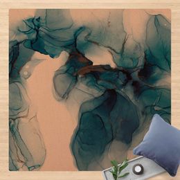 Bilderwelten Kork-Teppich modern blau originell Aquarell - Evolution Blau und Gold - Deko Wohnzimmer Schlafzimmer