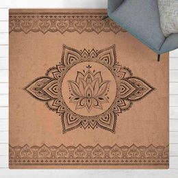Bilderwelten Kork-Teppich Illustration grau Spirituell Steinoptik - Mandala Lotus Betonoptik - Mandala Wohnzimmer Schlafzimmer