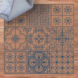 Bilderwelten Kork-Teppich Illustration blau Fliesenoptik - Fliesenmuster Coimbra blau - Deko Wohnzimmer Schlafzimmer