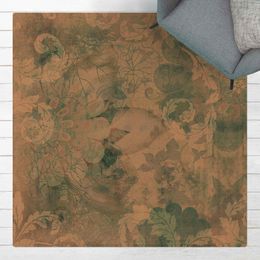 Bilderwelten Kork-Teppich Vintage blau Korkmatte - Eisblumen - Ornamente Wohnzimmer Schlafzimmer