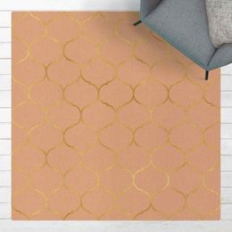 Bilderwelten Kork-Teppich Orientalisch gold Korkmatte - Marokkanisches Aquarell Linienmuster Gold - Geometrisch Wohnzimmer Schlafzimmer