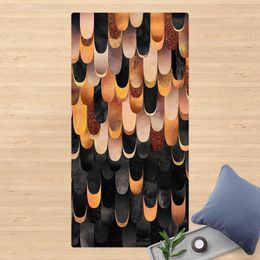 Bilderwelten Kork-Teppich Abstrakt gold originell Aquarell - Federn Bronze Schwarz - Geometrisch Wohnzimmer Schlafzimmer