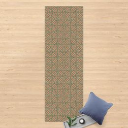 Bilderwelten Kork-Teppich Illustration t&uuml;rkis Fliesenoptik - Fliesenmuster Rauten Geometrie t&uuml;rkis - Deko Wohnzimmer Schlafzimmer