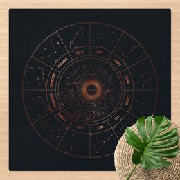 Bilderwelten Kork-Teppich Illustration blau Weltkarte Korkmatte - Astrologie Die 12 Sternzeichen Blau Gold - Himmel Wohnzimmer Schlafzimmer