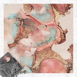 Bilderwelten Kork-Teppich Abstrakt rosa originell Aquarell - Goldenes Aquarell Ros&eacute; - Deko Wohnzimmer Schlafzimmer