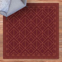 Bilderwelten Kork-Teppich Vintage rot Korkmatte - Art Deco Schuppen Muster mit Bord&uuml;re - Geometrisch Wohnzimmer Schlafzimmer