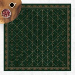Bilderwelten Kork-Teppich Vintage gr&uuml;n Korkmatte - Art Deco Palme mit Bord&uuml;re - Geometrisch Wohnzimmer Schlafzimmer