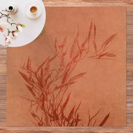 Bilderwelten Kork-Teppich modern rosa Natur Korkmatte - Goldene Sonne mit Rosa Bambus - Bambus Wohnzimmer Schlafzimmer