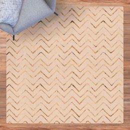 Bilderwelten Kork-Teppich Abstrakt beige Korkmatte - Goldener Zick Zack auf Hellbeige - Streifen Wohnzimmer Schlafzimmer