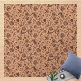 Bilderwelten Kork-Teppich Vintage schwarz Korkmatte - Blumentanz in Schwarz - Pflanzen Wohnzimmer Schlafzimmer