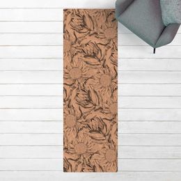 Bilderwelten Kork-Teppich Vintage schwarz Blumen Korkmatte - Florale Eleganz Vintage Protea - Retro Wohnzimmer Schlafzimmer