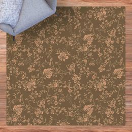 Bilderwelten Kork-Teppich Vintage gr&uuml;n Korkmatte - Blumenranken auf Gr&uuml;n - Pflanzen Wohnzimmer Schlafzimmer