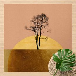 Bilderwelten Kork-Teppich modern gold Natur Korkmatte - Goldene Sonne mit Baum - Sonnenuntergang Wohnzimmer Schlafzimmer