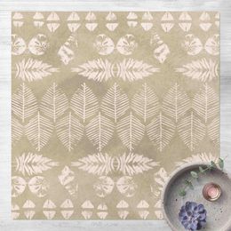 Bilderwelten Kork-Teppich Illustration beige Korkmatte - Helles tropisches Ethnomuster - Deko Wohnzimmer Schlafzimmer