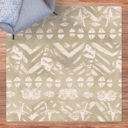 Bilderwelten Kork-Teppich Illustration beige Korkmatte - Helles maritimes Ethnomuster - Deko Wohnzimmer Schlafzimmer