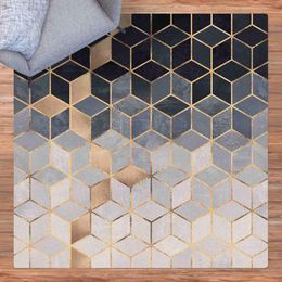 Bilderwelten Kork-Teppich Abstrakt gold originell Aquarell - Blau Wei&szlig; goldene Geometrie - Geometrisch Wohnzimmer Schlafzimmer