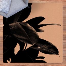 Bilderwelten Kork-Teppich Tropisch schwarz weiss Korkmatte - Gummibaum Bl&auml;tter Schwarz Wei&szlig; - Deko Wohnzimmer Schlafzimmer