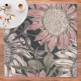 Bilderwelten Kork-Teppich Vintage grau Korkmatte - Florale Eleganz Vintagebl&uuml;ten - Pflanzen Wohnzimmer Schlafzimmer